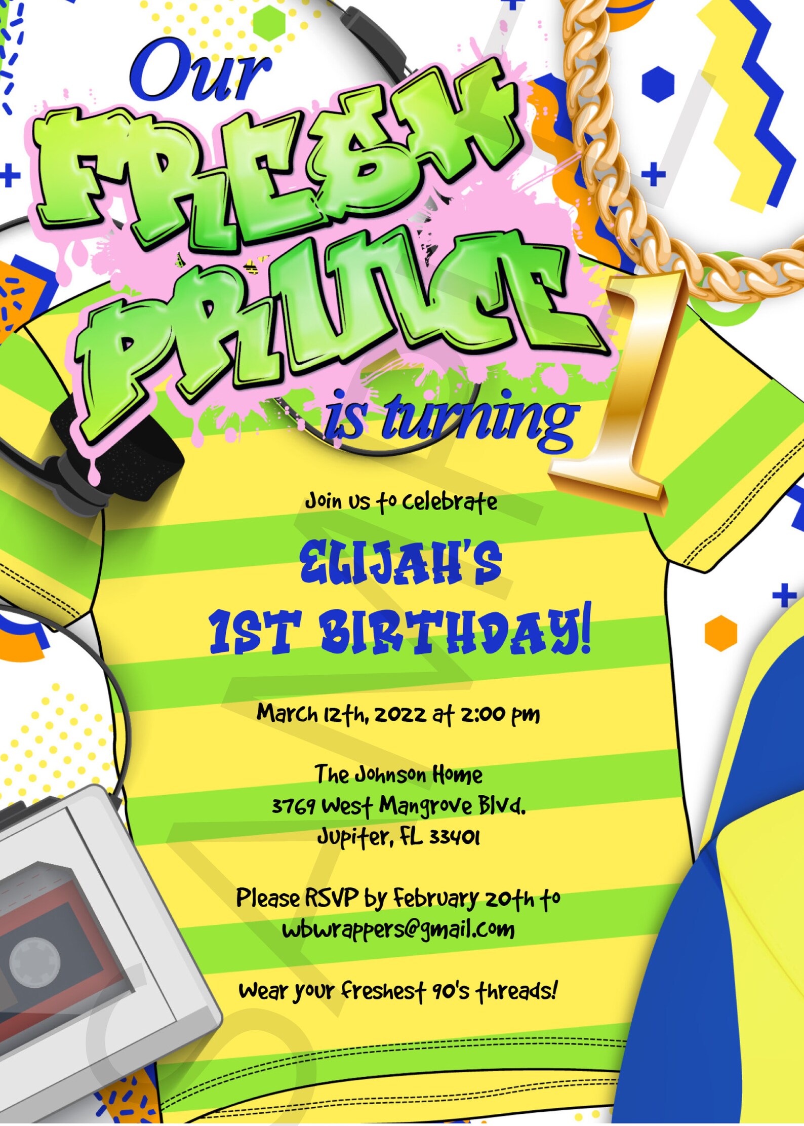 Fresh Prince 1st Birthday Invitation 90s Birthday Party - Etsy