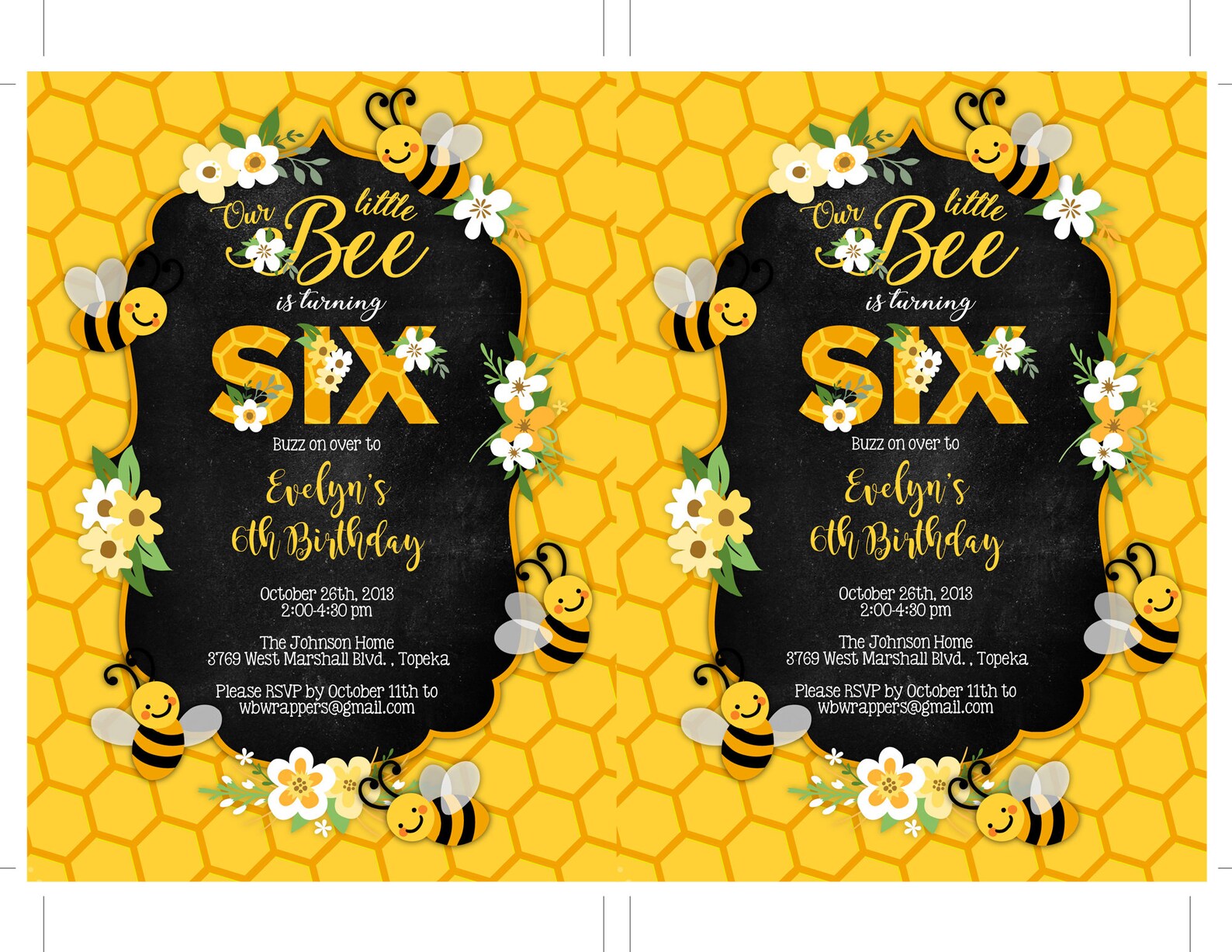 Bee 6th Birthday Party Invitation Template Bee Day Invites - Etsy