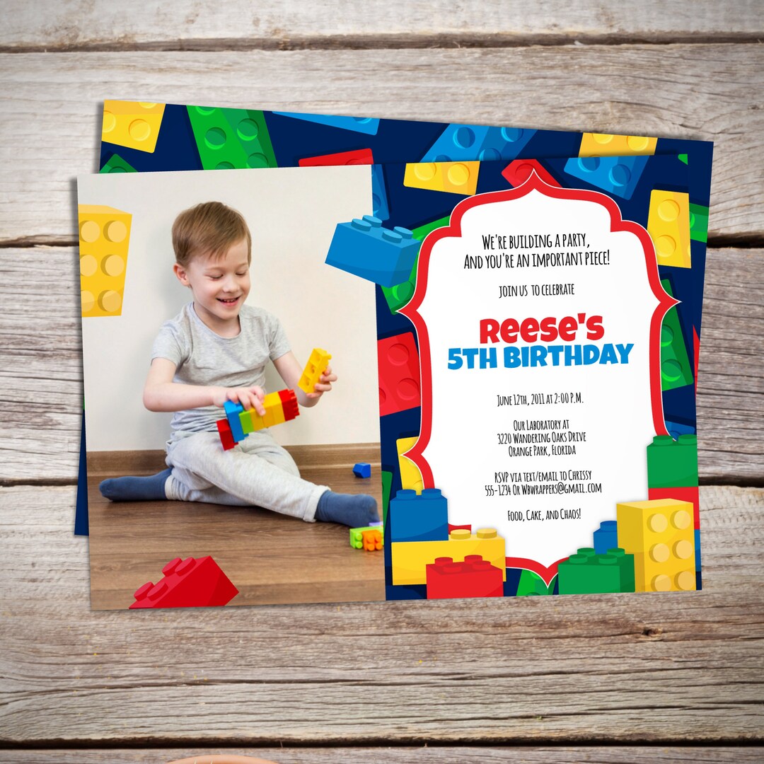 Color Blocks Party Invitation TEMPLATE - Building Blocks Photo Invitation - Digital Invitation ...