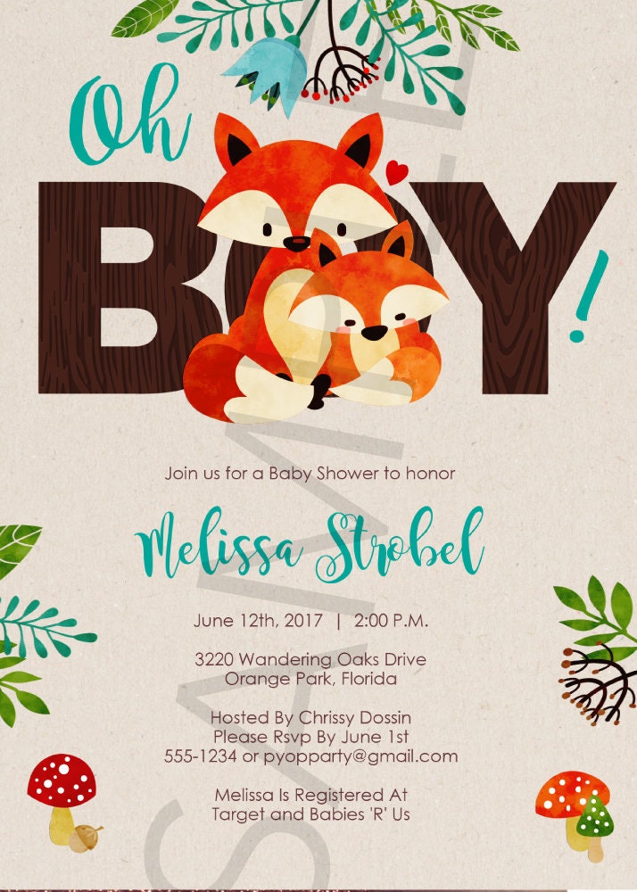Fox Invitation, Fox Baby Shower Invitation, Woodland Fox Invitation ...