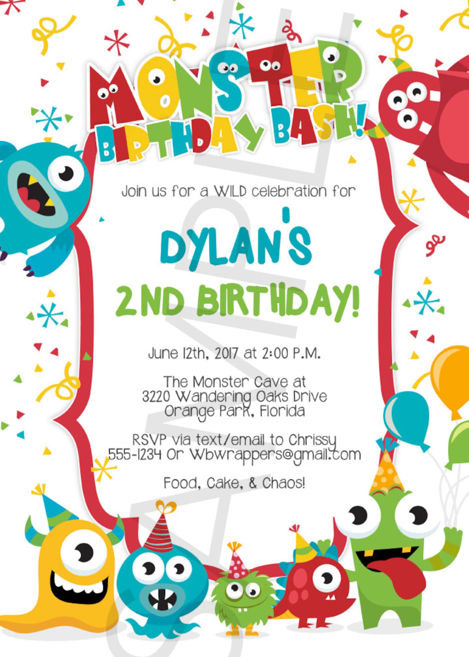 Monster Birthday Party Invitation TEMPLATE - Monster Bash - Little ...