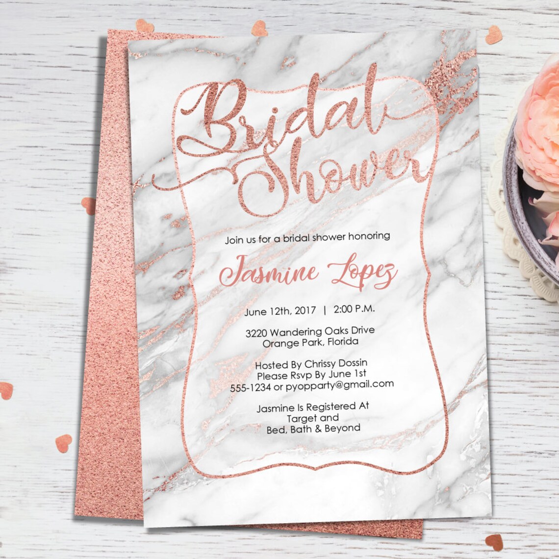 Rose gold invite Bridal shower invite Shower invitations | Etsy