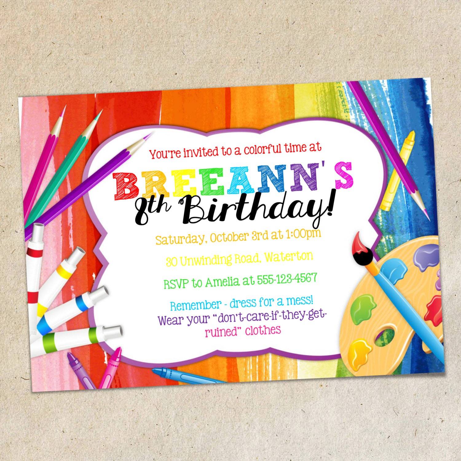 Art Party Invitation TEMPLATE Colorful Painting Drawing | Etsy