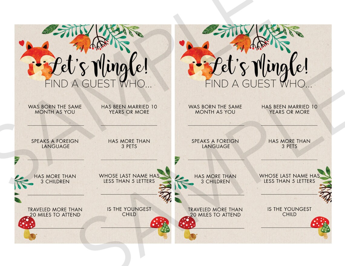 Printable Fox Themed Baby Shower Games 8 Games Advice Card | Etsy