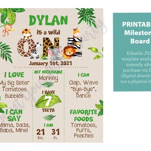 Jungle Birthday Baby Milestone Sign or Milestone Board Template ...