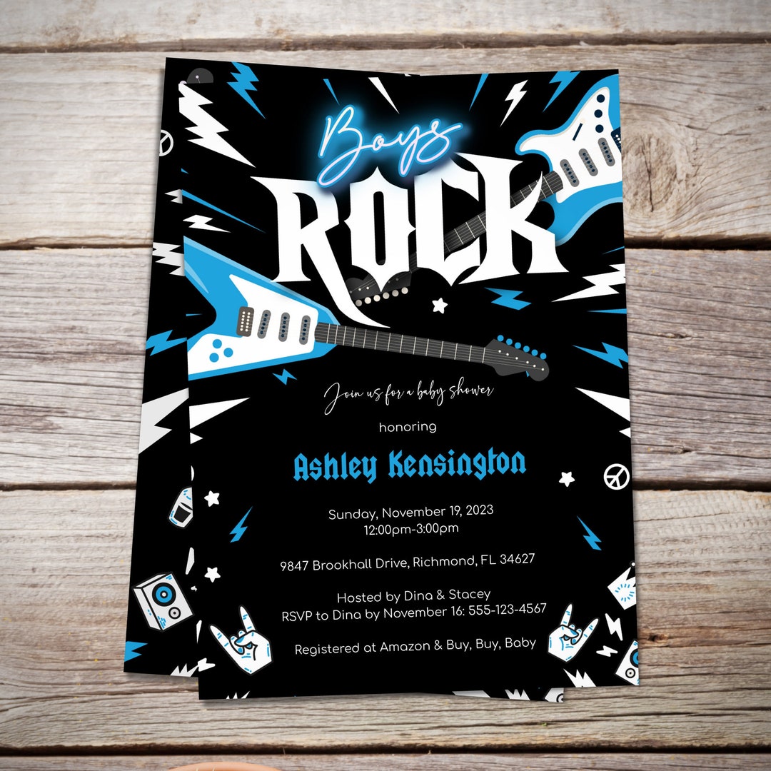 Boys Rock Baby Shower Invitation, Rock Star Invitation, Guitar ...
