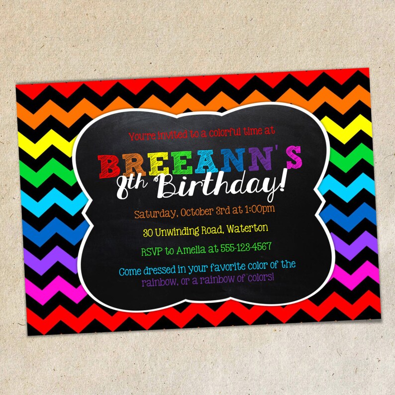 Rainbow Chevron Party Invitation TEMPLATE Rainbow Chalkboard - Etsy