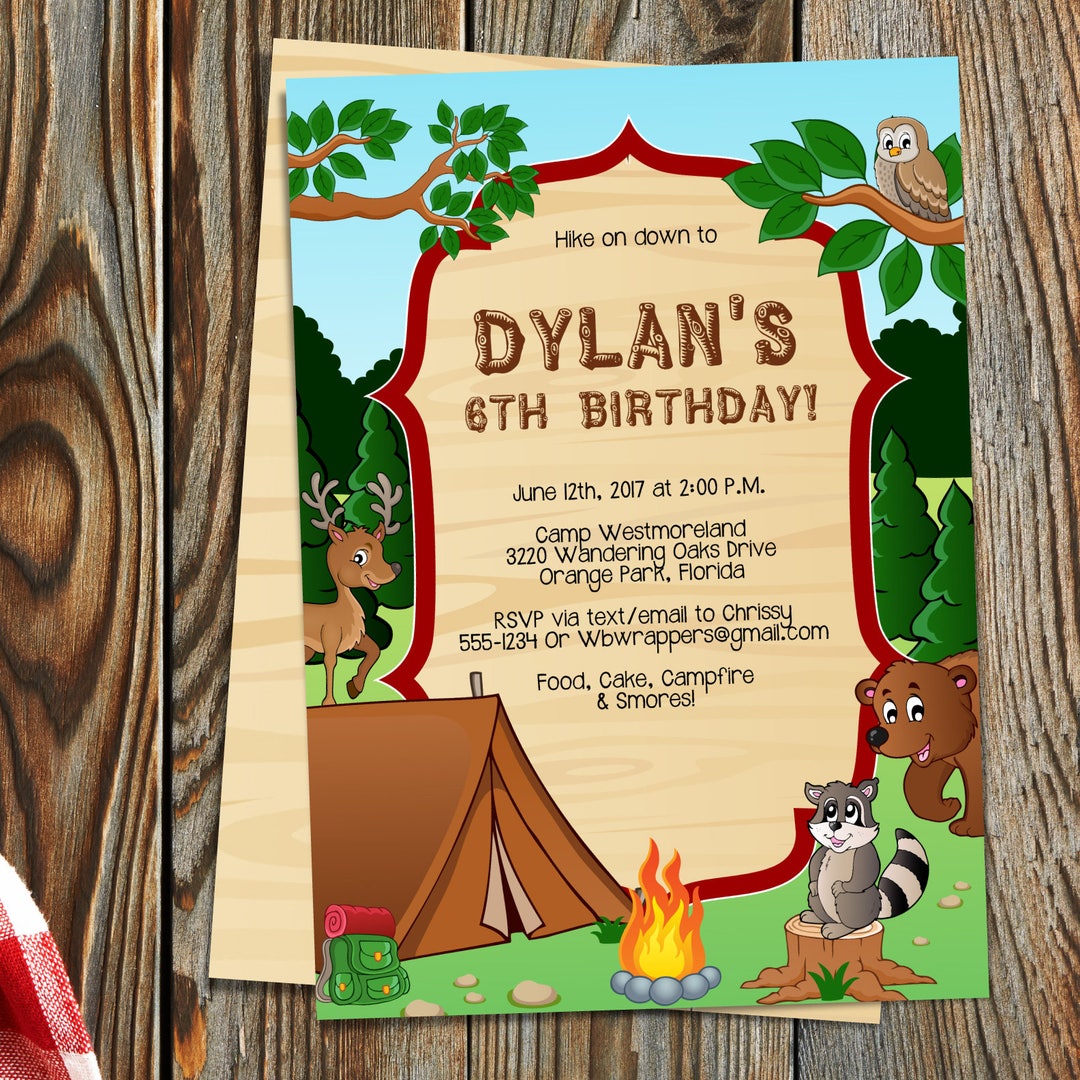 Camping Invitation for Camp Birthday Party - PDF Template to Edit ...