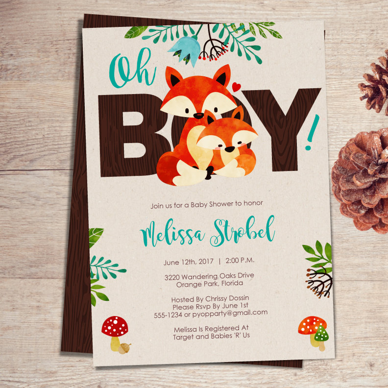 Fox Invitation, Fox Baby Shower Invitation, Woodland Fox Invitation ...