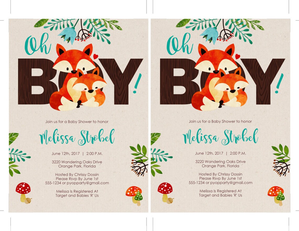 Fox Invitation, Fox Baby Shower Invitation, Woodland Fox Invitation ...