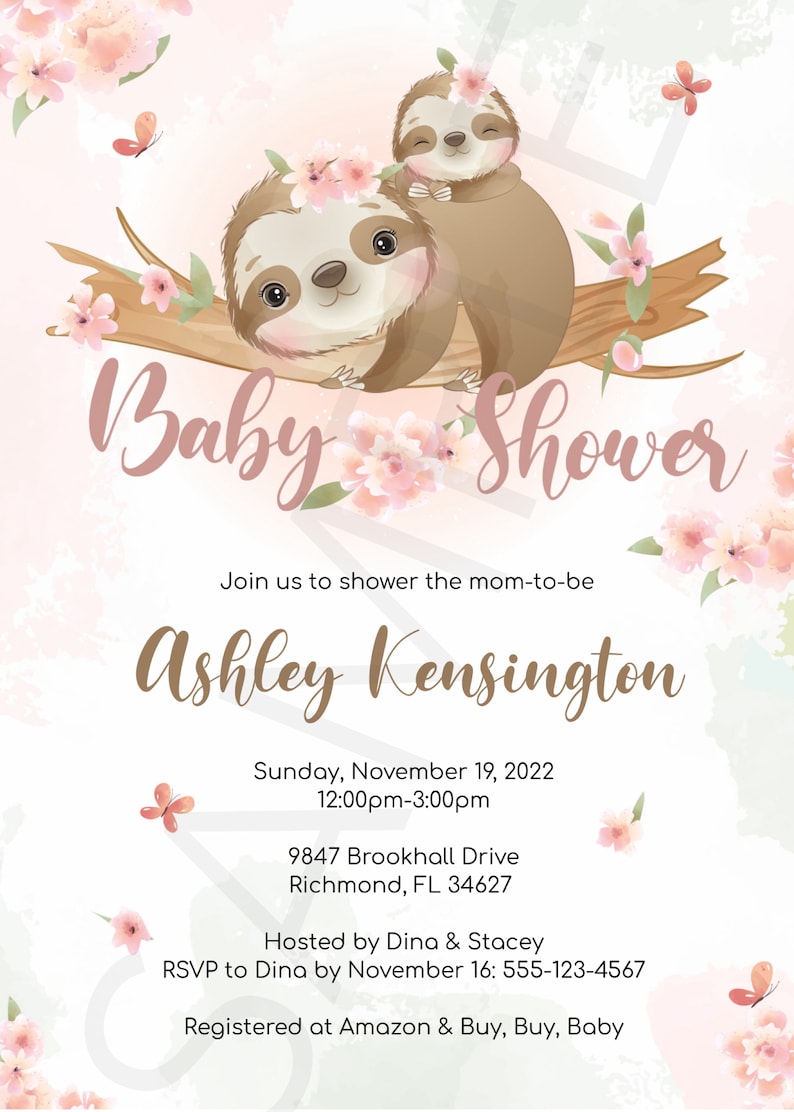 Sloth Baby Shower Invitation for a Baby Girl Instant - Etsy