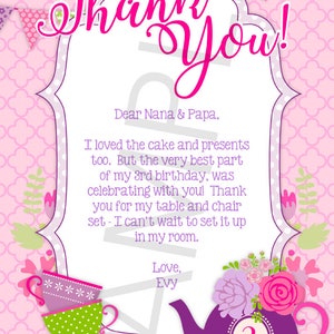 Tea Party Thank You Note TEMPLATE - Tea Party Thank You Card - High Tea ...