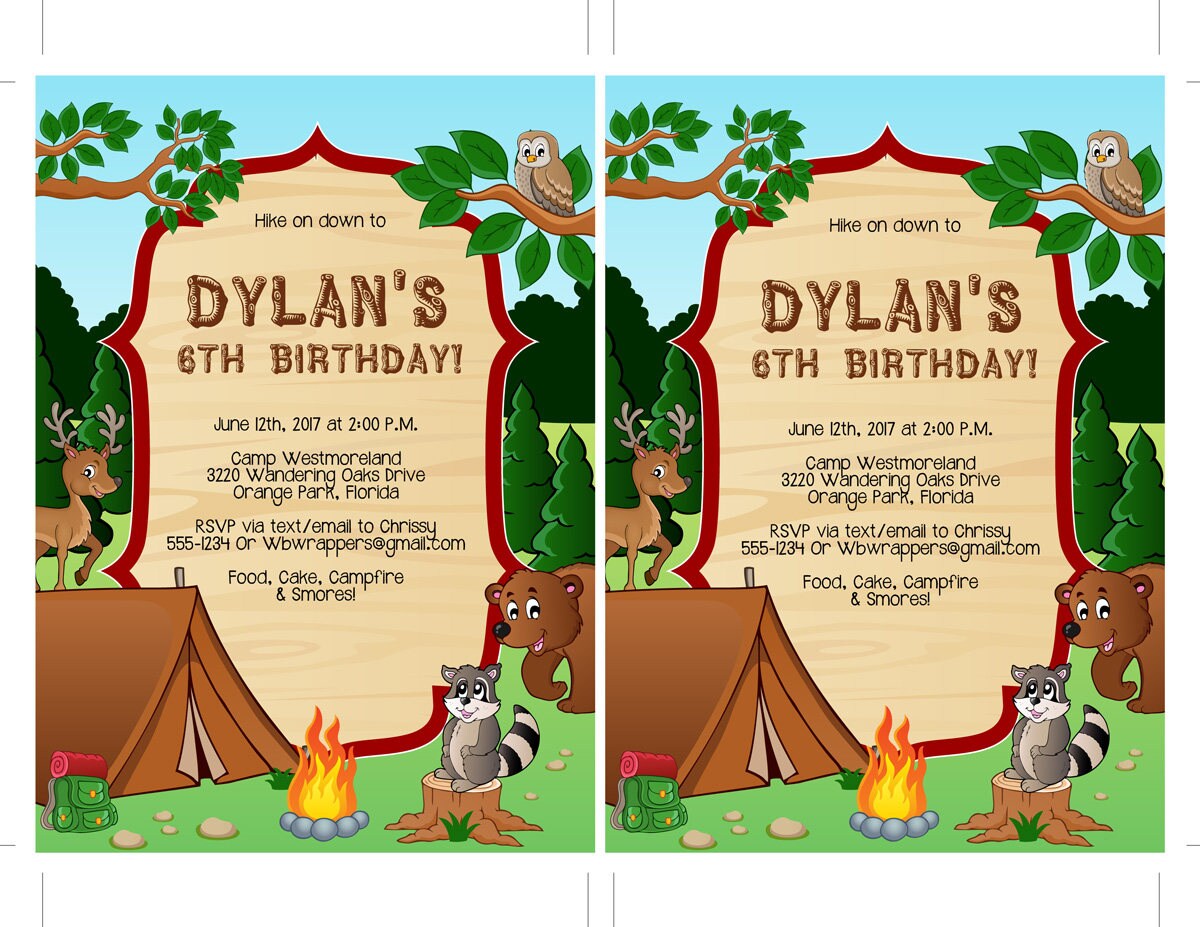 Camping Invitation for Camp Birthday Party - PDF Template to Edit ...