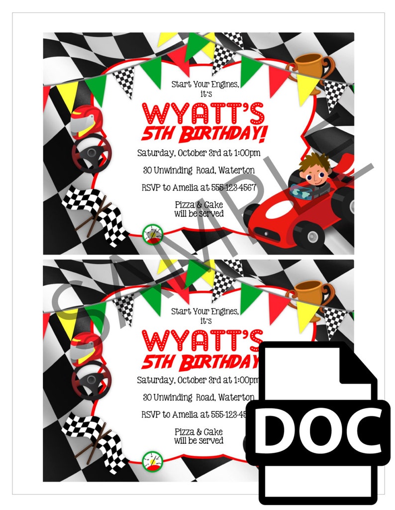 Race Car Party Invitation TEMPLATE Racing Themed Invite Red - Etsy