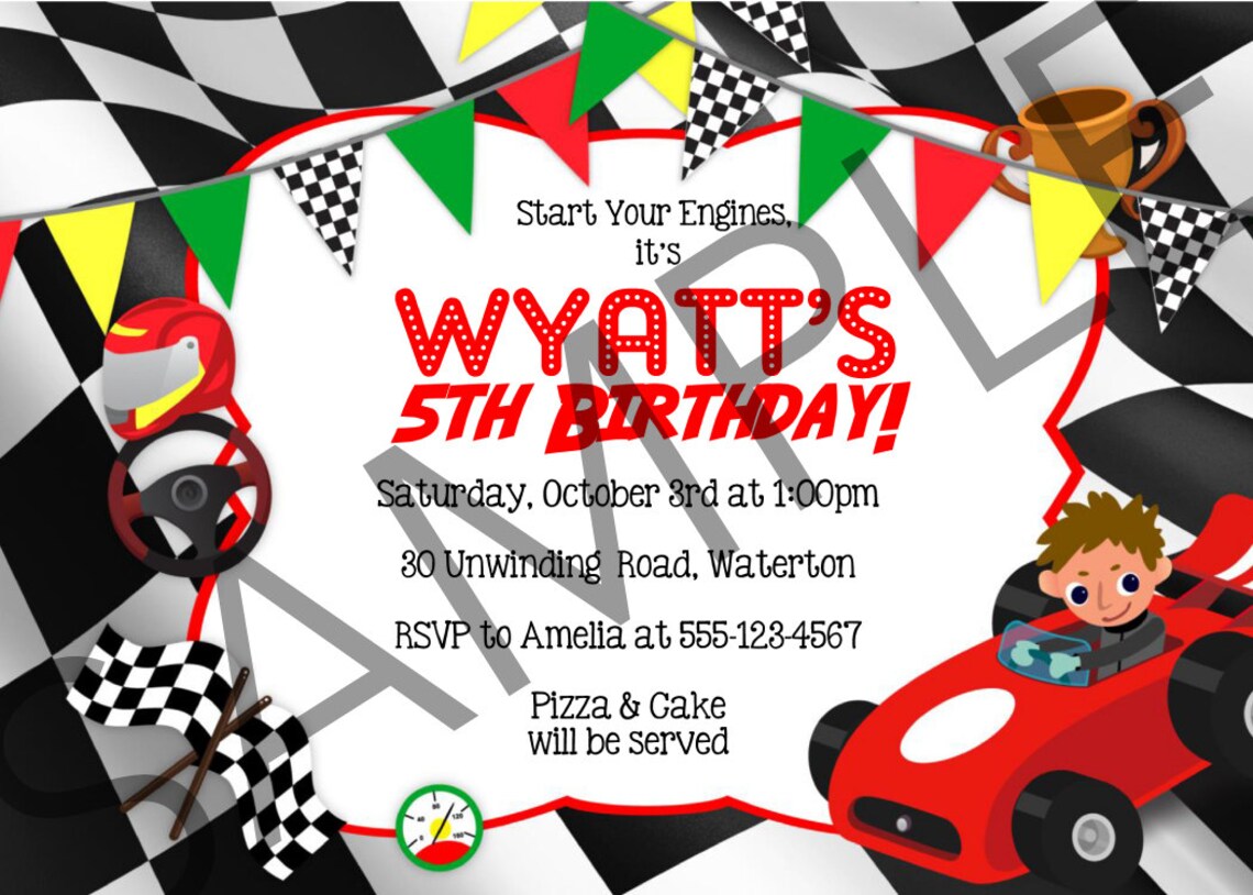 Race Car Party Invitation TEMPLATE, Racing Themed Invite Red, Yellow ...