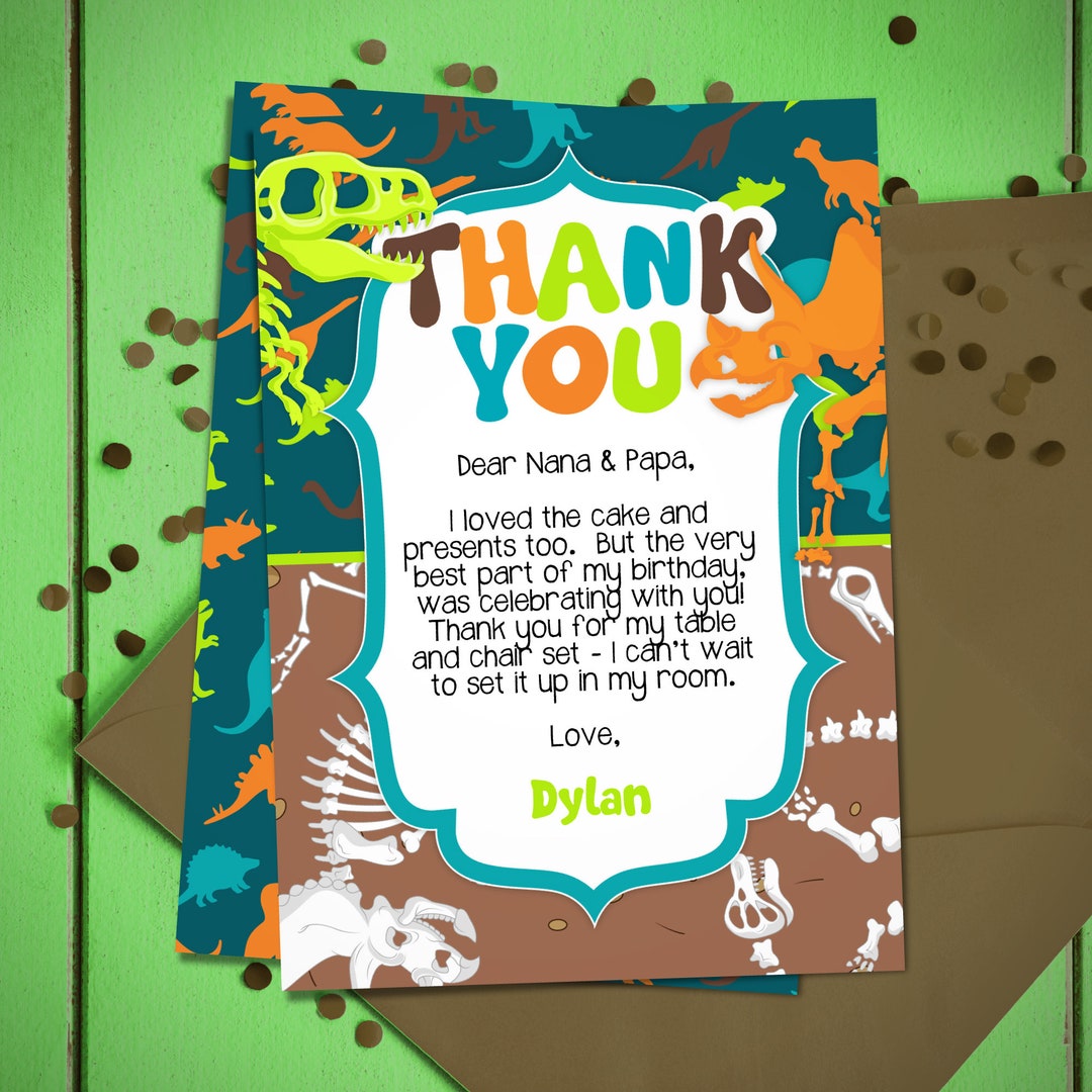 Dinosaur Thank You Note TEMPLATE - Dinosaur Bones Thank You Card ...