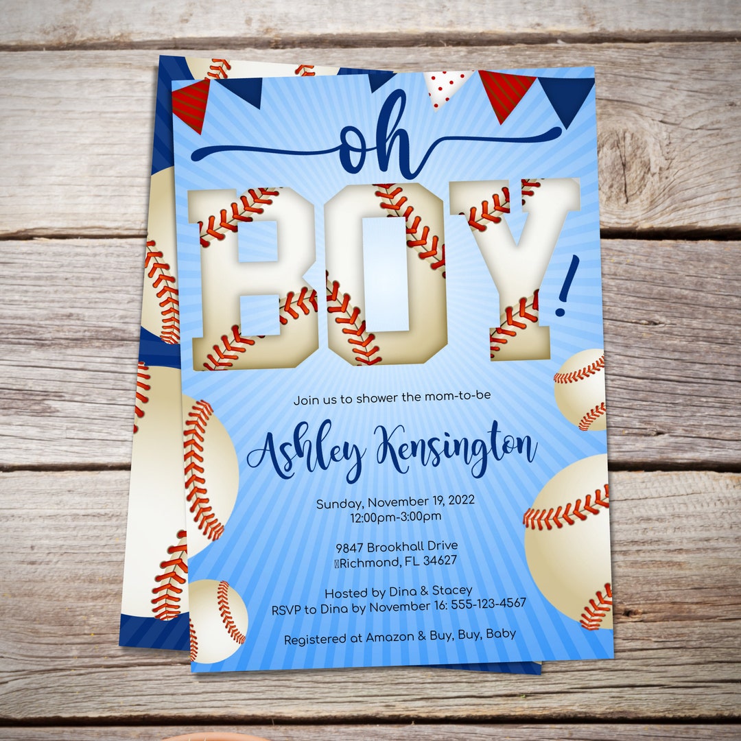 Baseball Baby Shower Invitation, Sports Theme Invite, Baseballs Decor ...