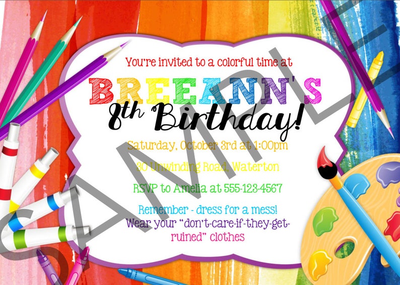 Art Party Invitation TEMPLATE Colorful Painting Drawing - Etsy