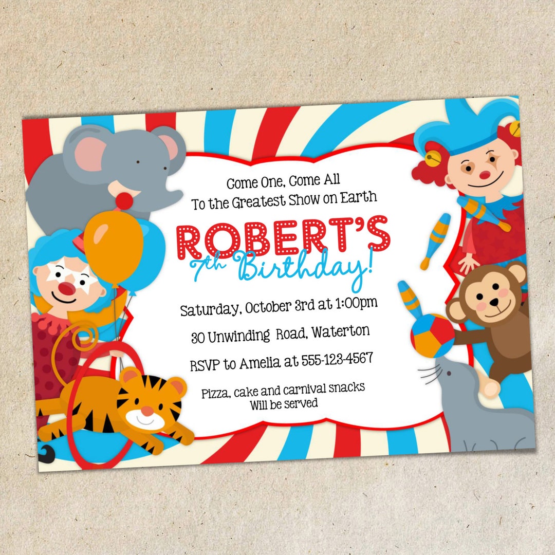 Circus Birthday Party Invitation TEMPLATE, Circus Themed Invite ...