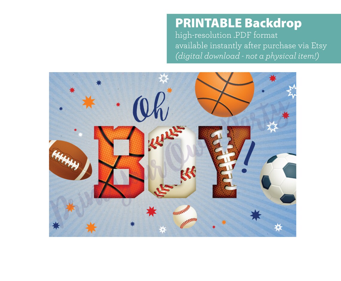 All Star Sports Backdrop, Boy Baby Shower Backdrop, Printable, "oh, Boy ...