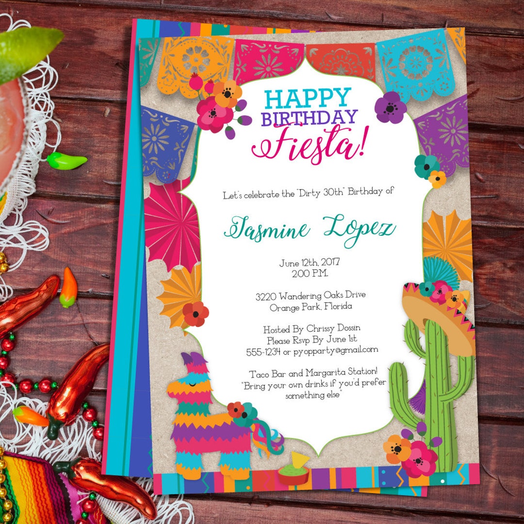 Birthday Fiesta Mexican Style Party Invitation TEMPLATE - Sweet Sixteen ...