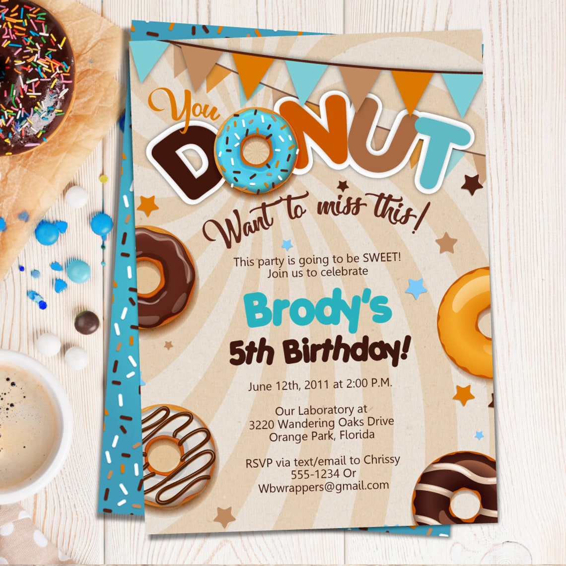 Donut Birthday Party Invitation for Boy Donut Party PDF | Etsy