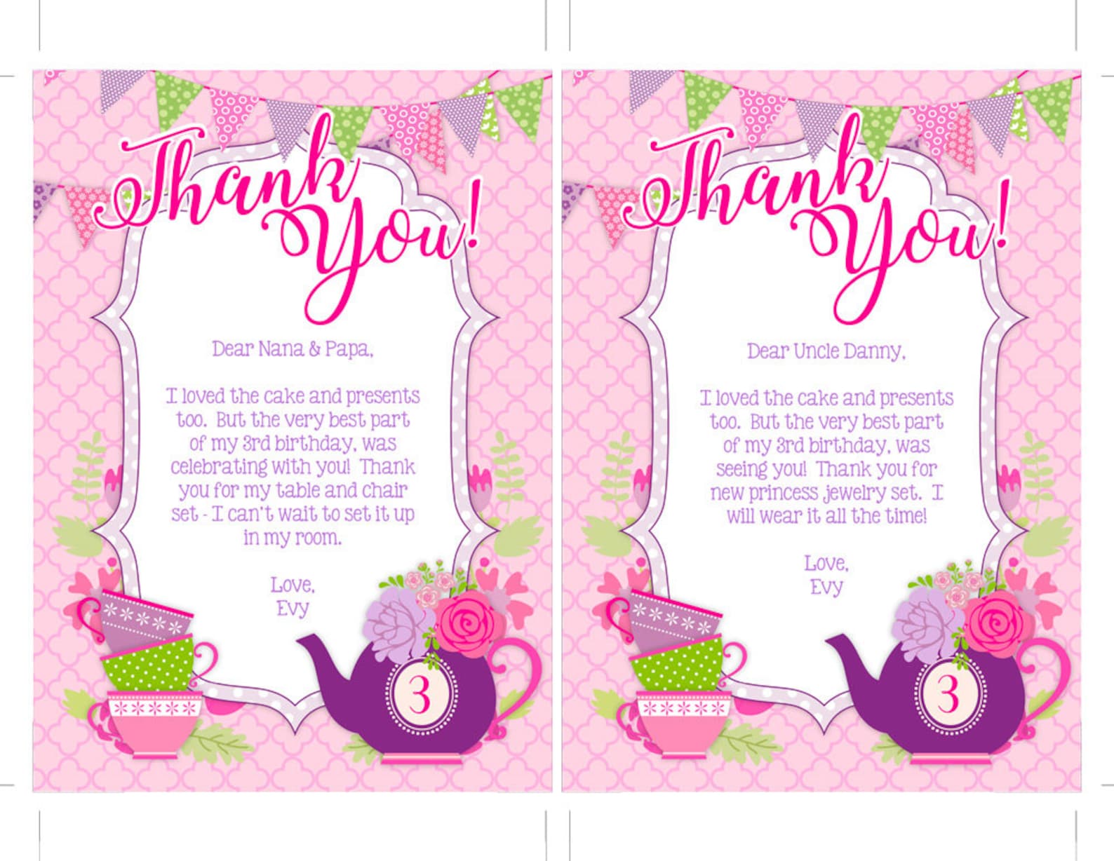Tea Party Thank You Note TEMPLATE - Tea Party Thank You Card - High Tea ...