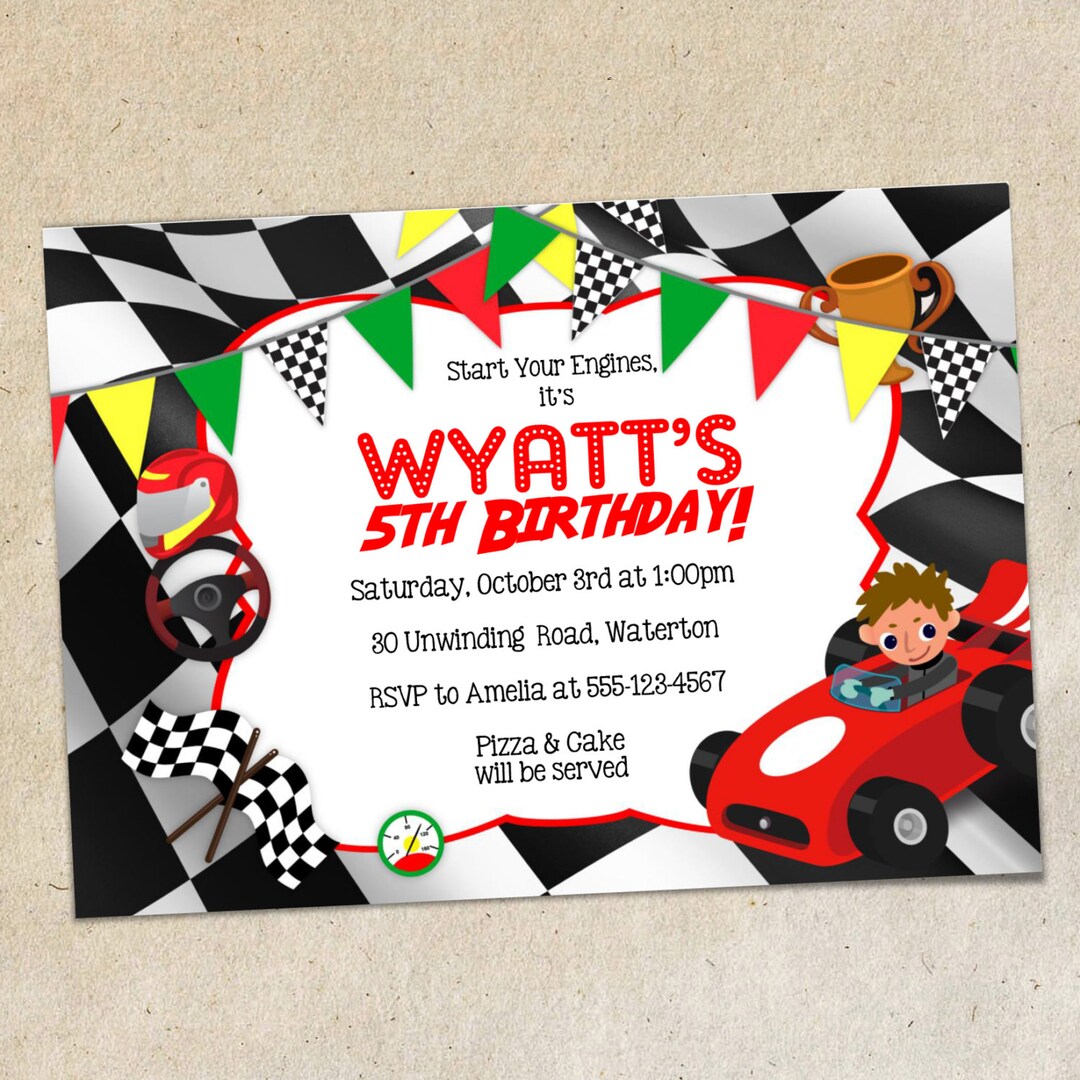 Race Car Party Invitation TEMPLATE, Racing Themed Invite Red, Yellow ...