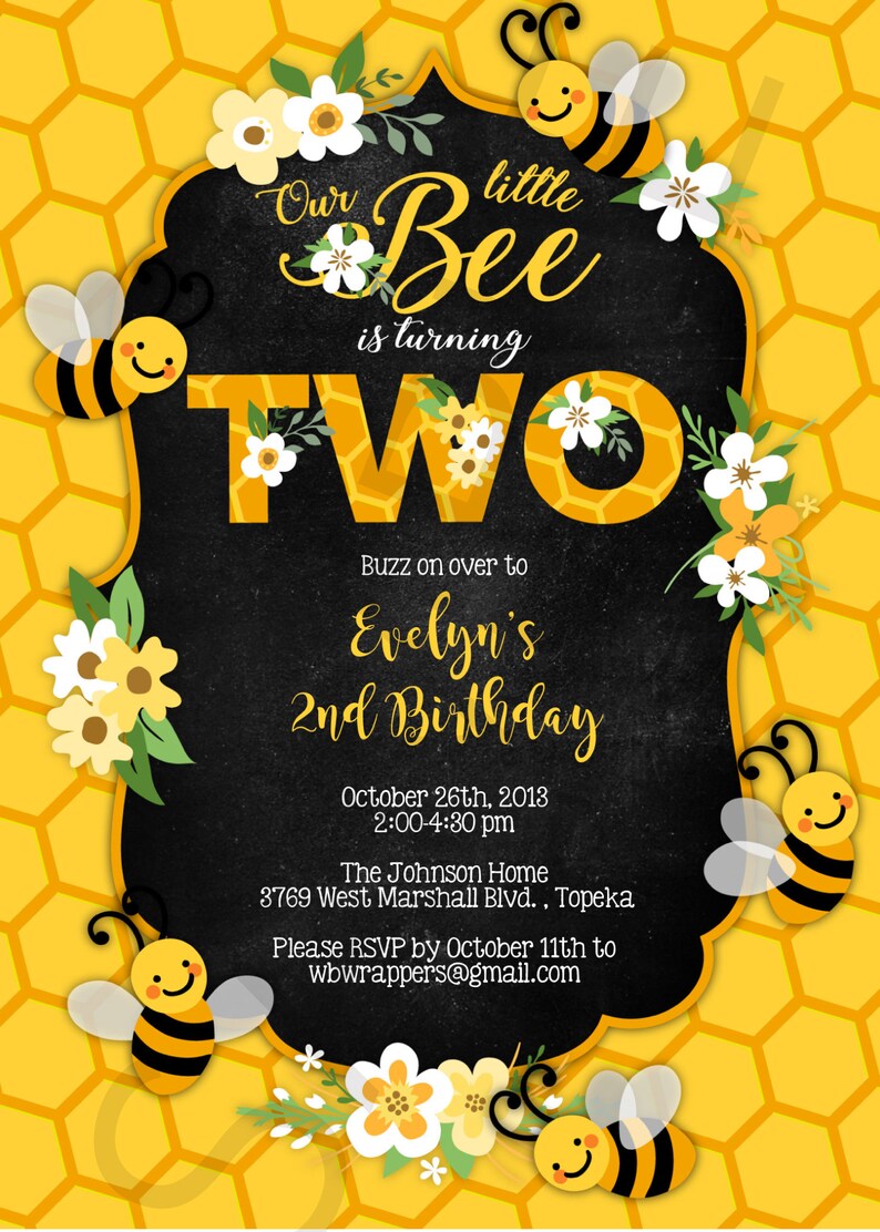 Bee 2nd Birthday Party Invitation Template Bee Day Invites - Etsy
