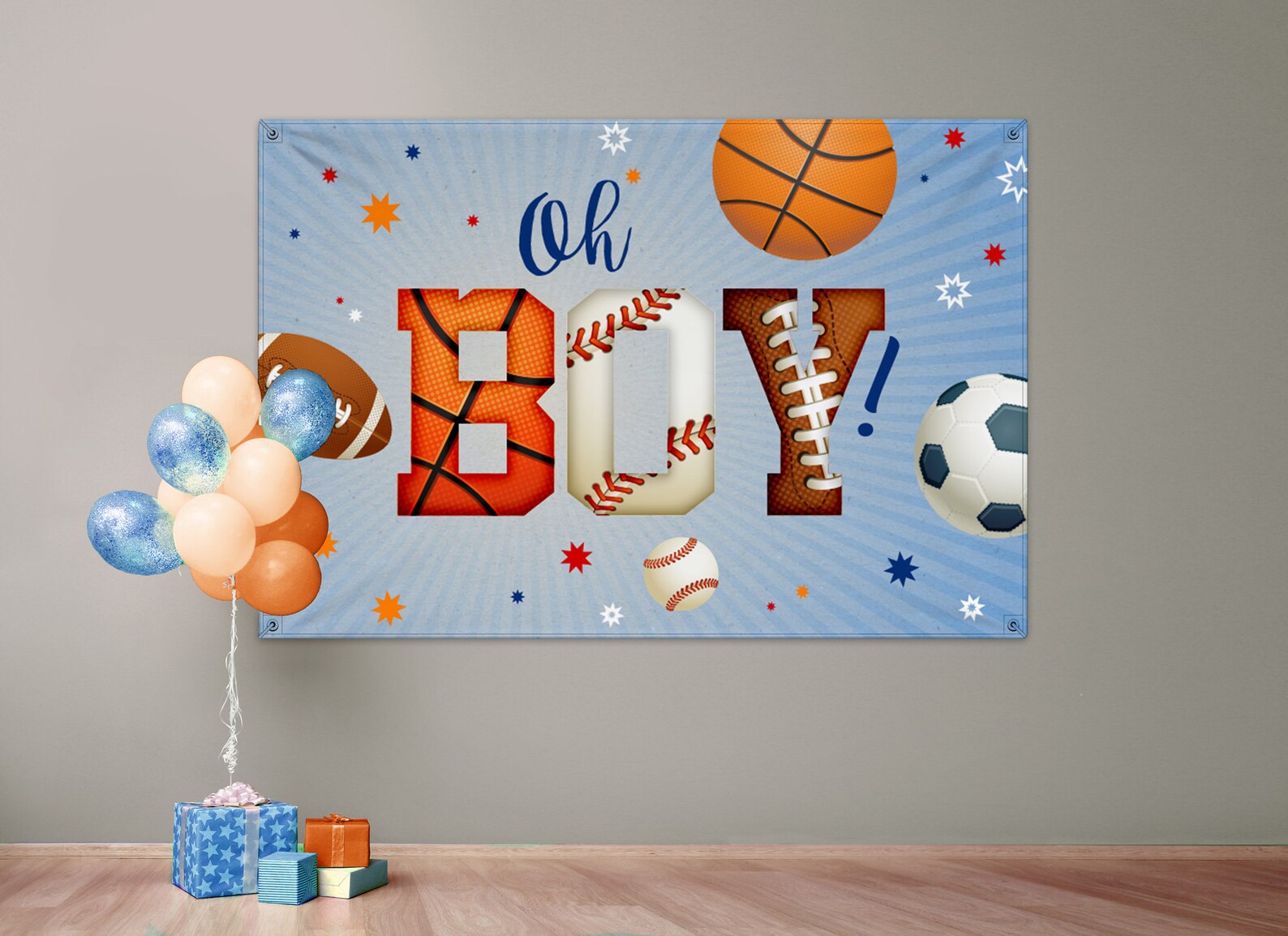 All Star Sports Backdrop, Boy Baby Shower Backdrop, Printable, "oh, Boy ...
