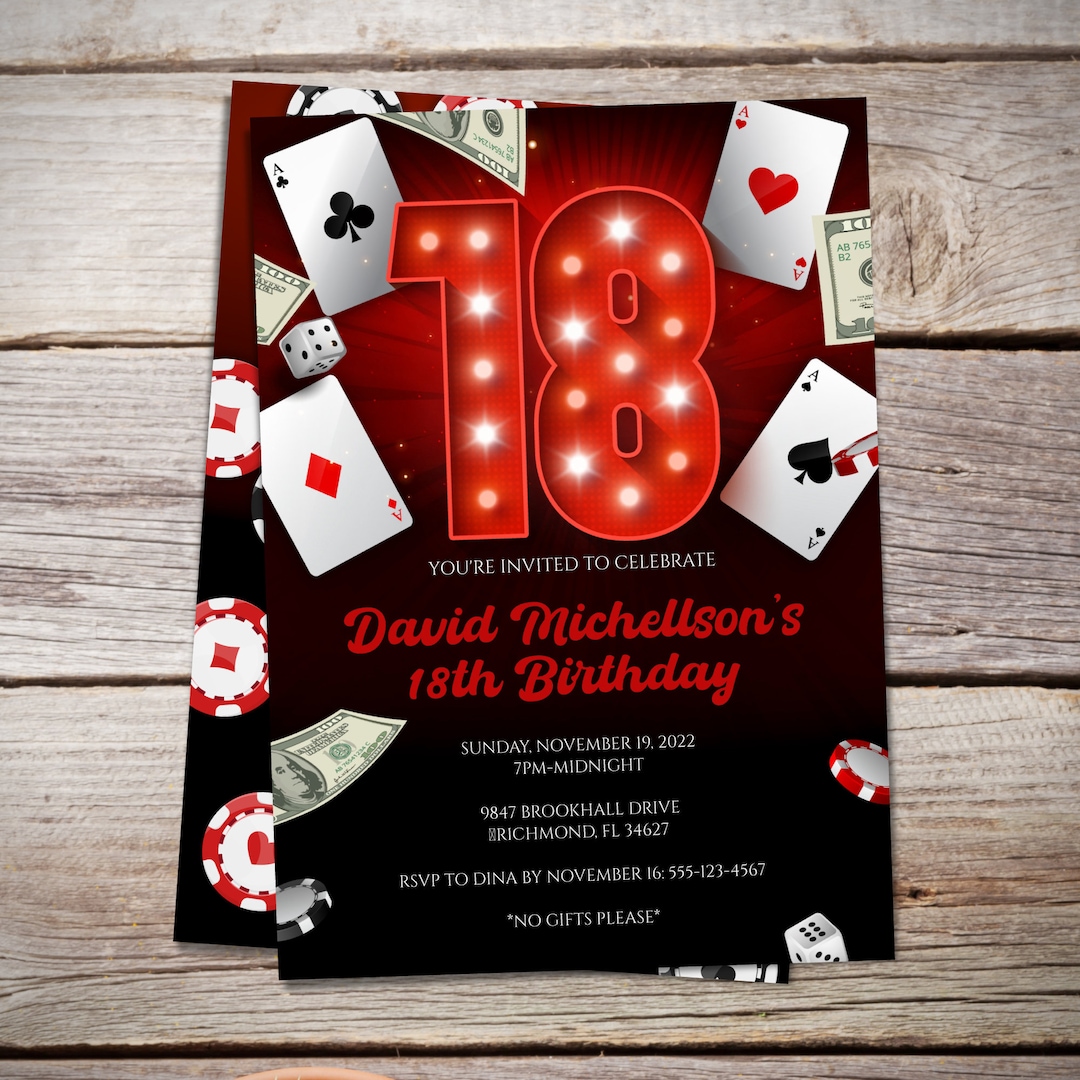 18th Birthday Casino Invitation, Eighteen Year Old Invite for Him ...