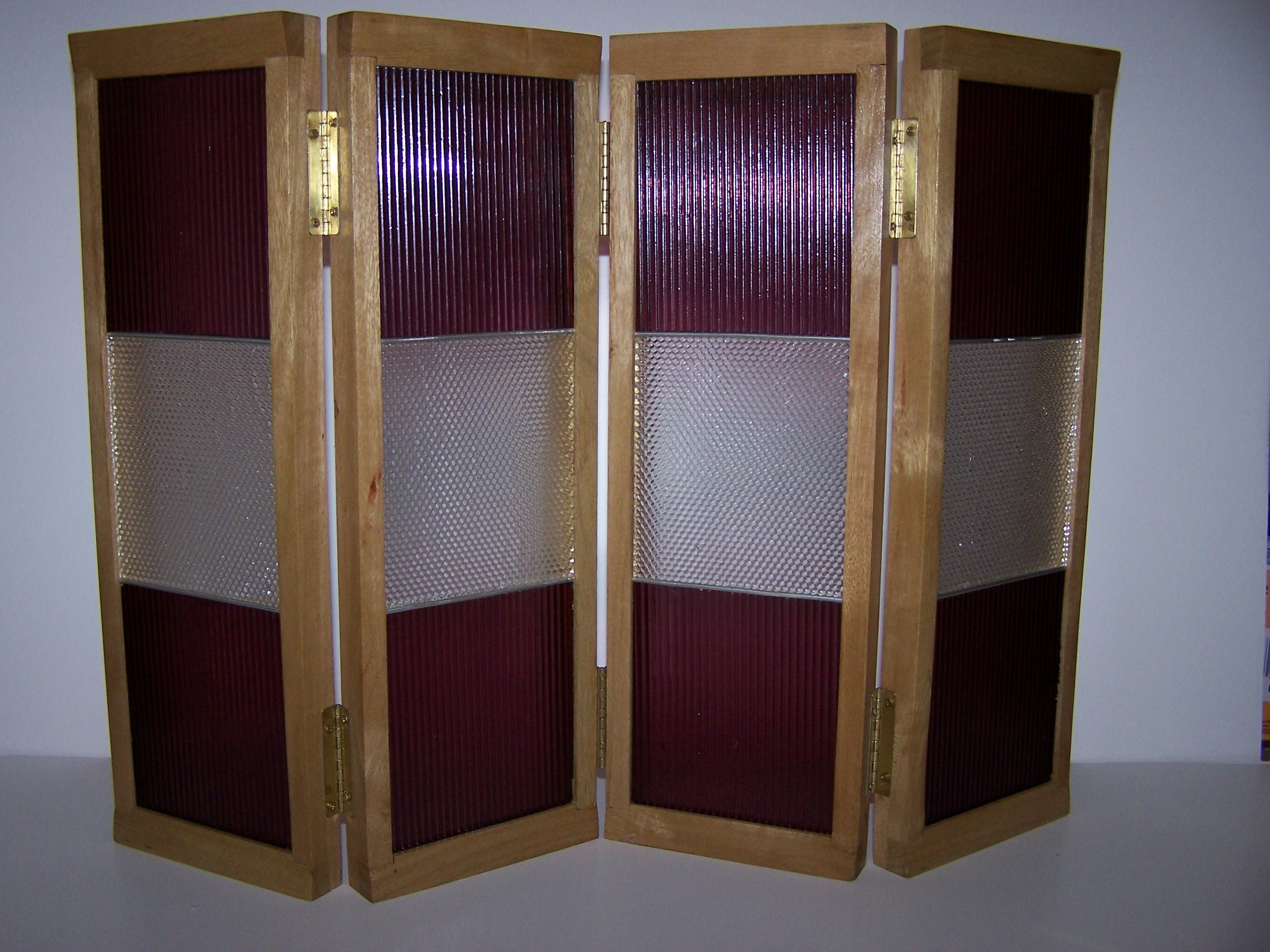 Stained Glass Table Top Folding Screen Ruby, Amber, Plum, Cobalt Blue ...