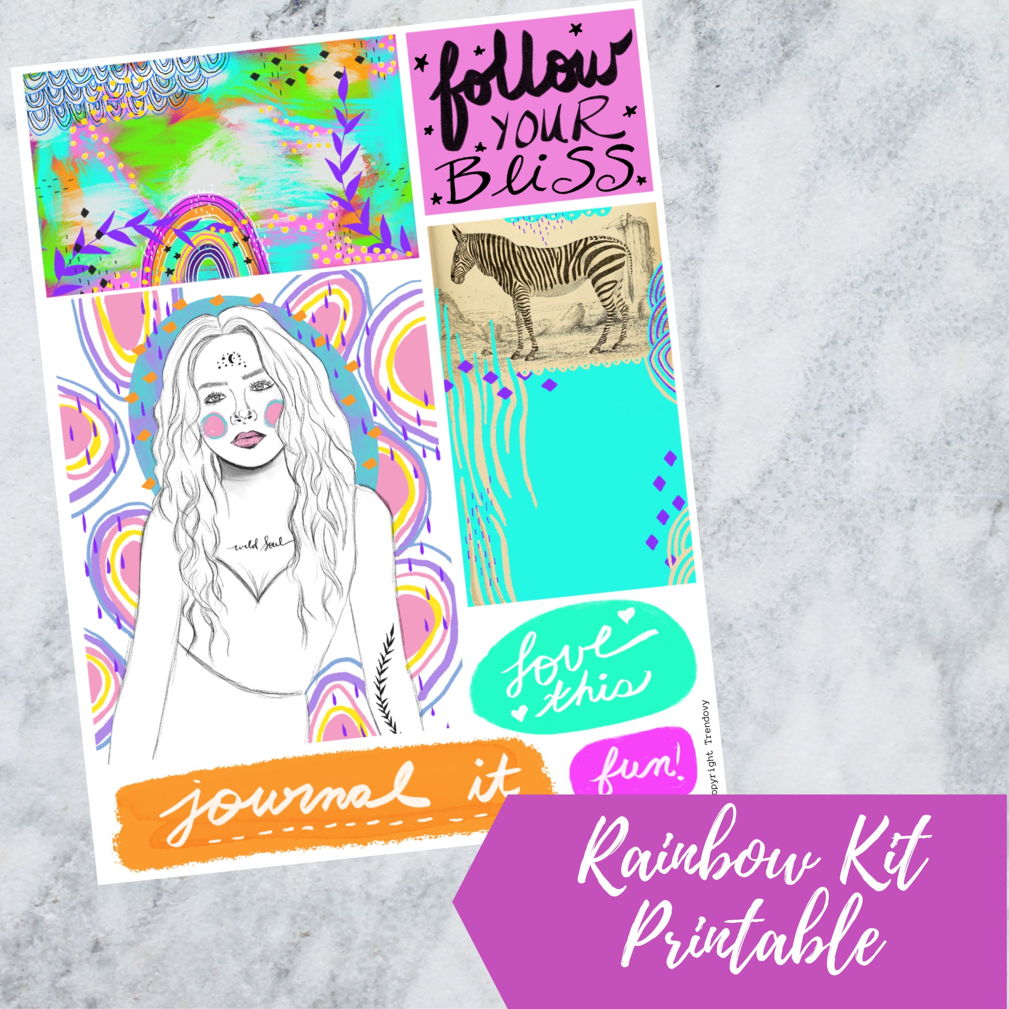 Rainbow Printable Girl Journal Printable Collage Sheet Printable ...