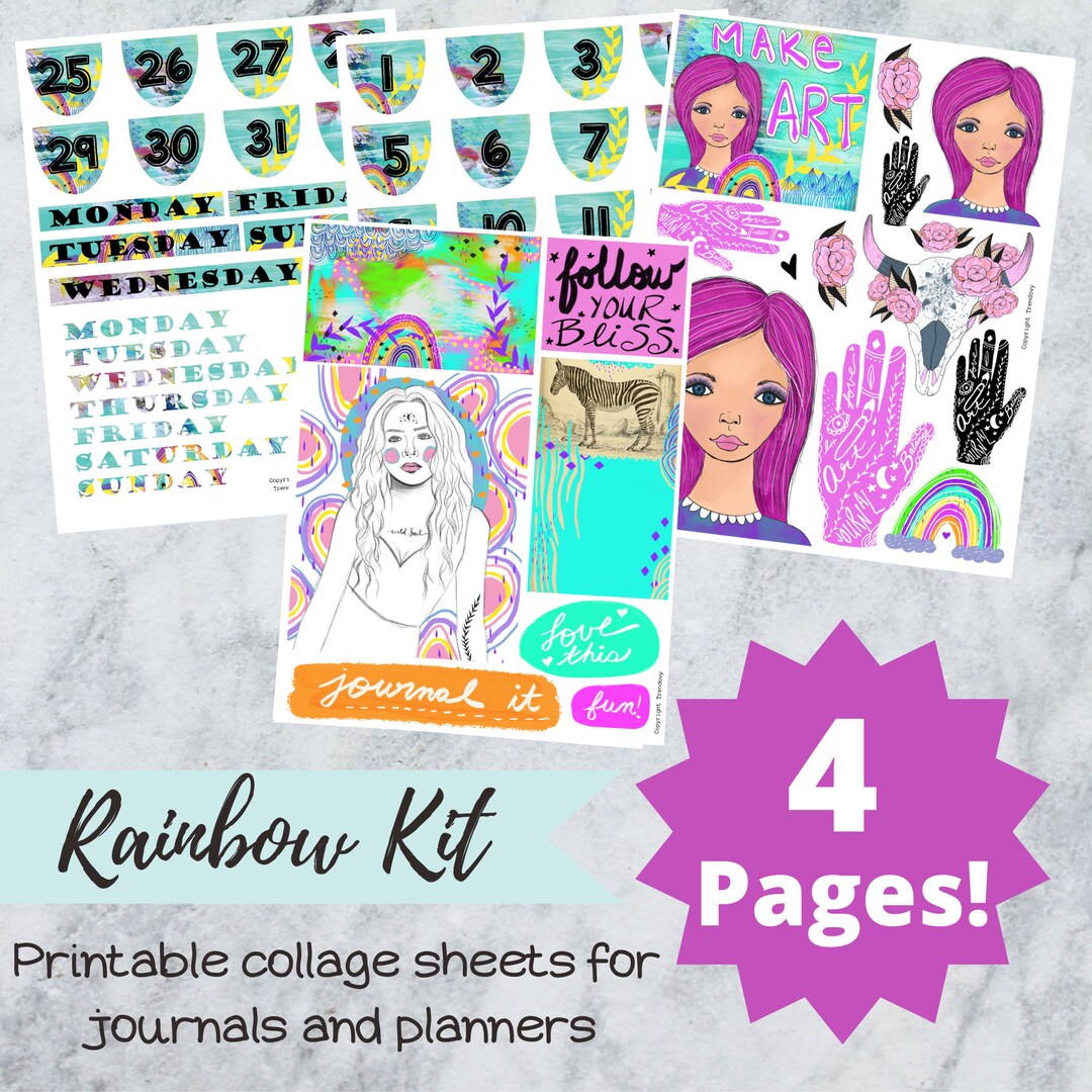Rainbow Printable Girl Journal Printable Collage Sheet Printable ...