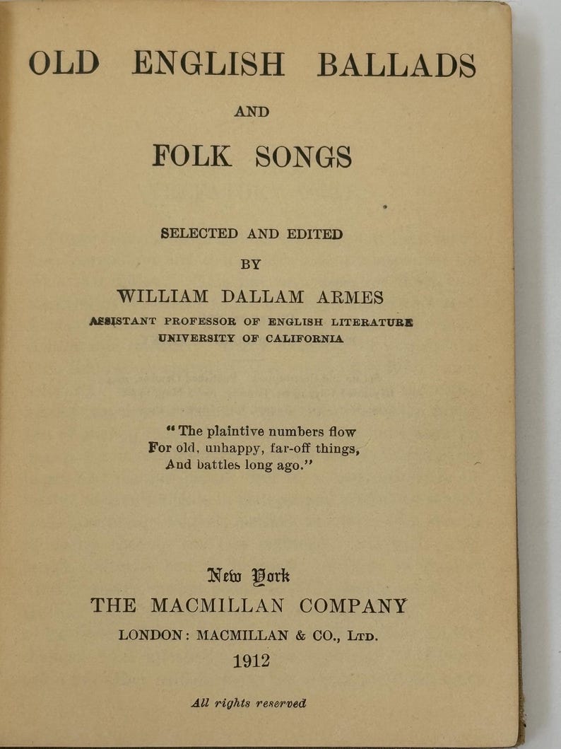 Antique Old English Ballads Book – Early 20th Century – Decorative ...