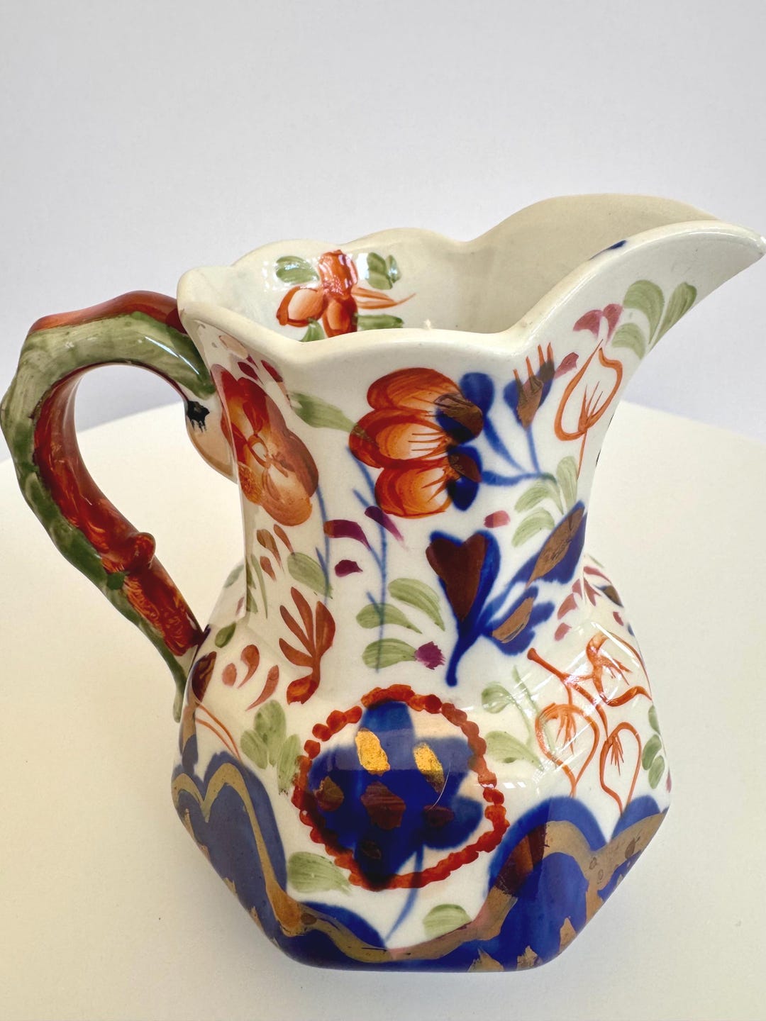 Early 20th Century Allertons Gaudy Welsh Jug, Serpent Handle, Imari ...