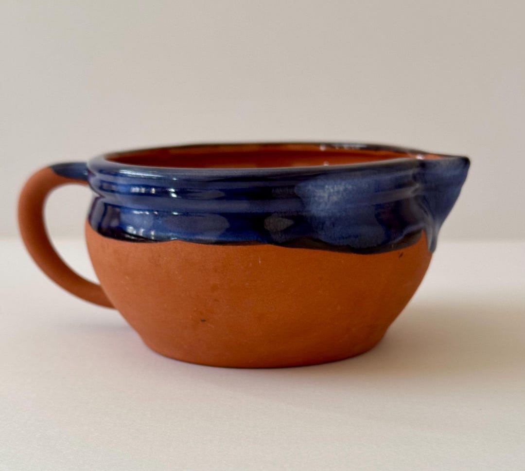 Handcrafted Natural Clay, Terracota With Bold Blue Drip Glaze, Serving ...