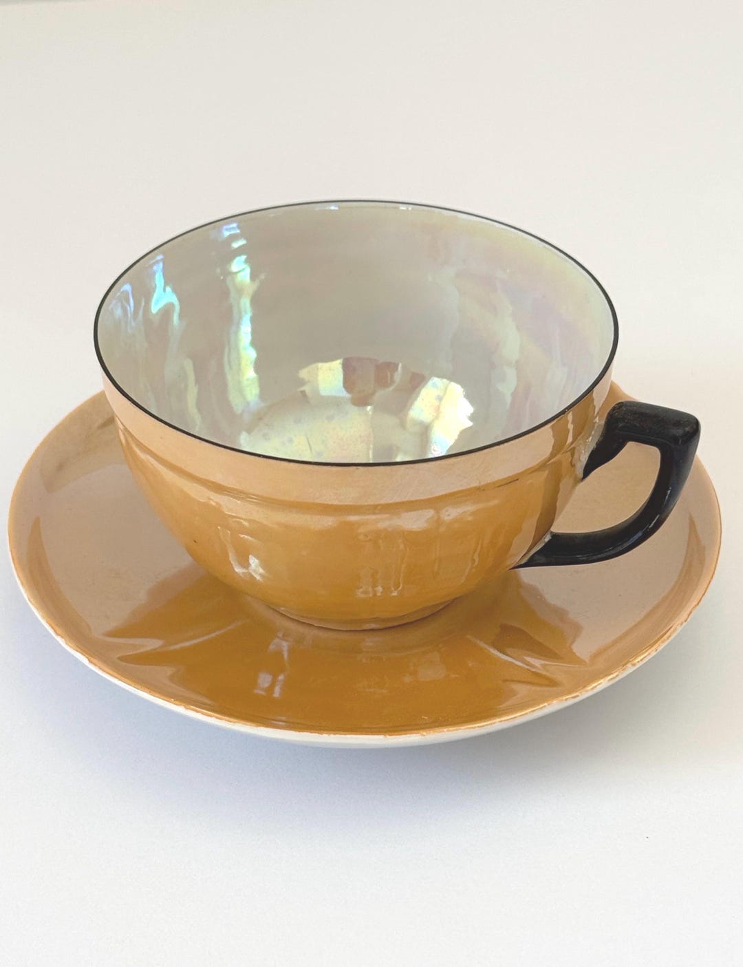 Antique German Lusterware Tea Cup and Saucer, Iridescent Pearl-like ...