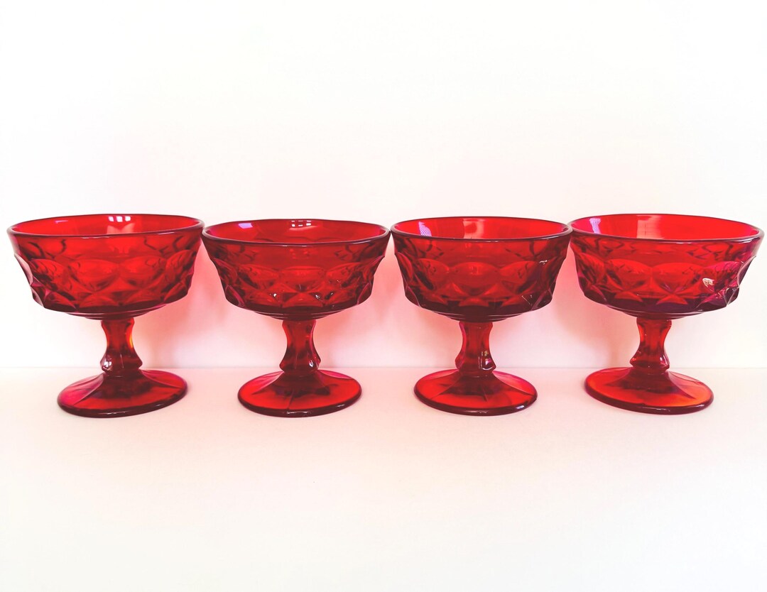 Vintage Ruby Red Glass Dessert Cups Set of 4 Colony King’s Crown ...