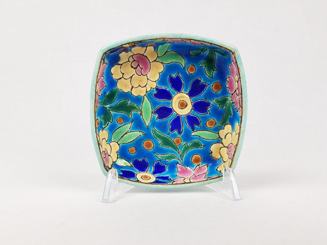 Vintage EMAUX DE LONGWY Colorful Plate With Enamel Floral Decor French ...
