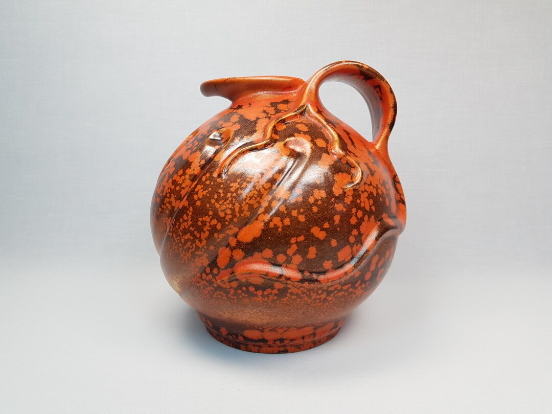 Art Deco FONS DECKER Orange and Black Mottled Vase for Gouda Holland ...