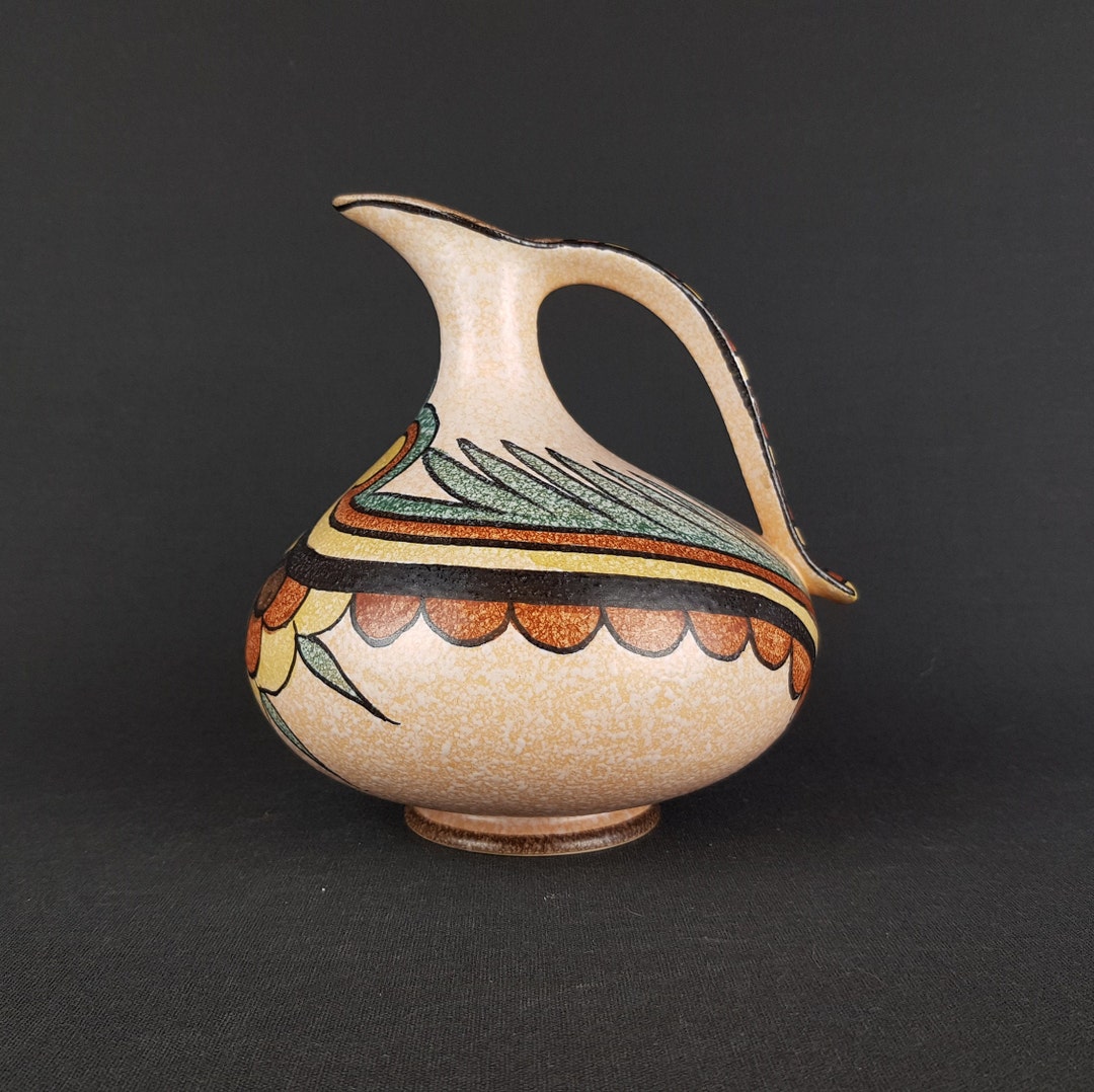 Vintage UBELACKER (U-KERAMIK) Hand Painted Pitcher Vase "diana" Decor ...