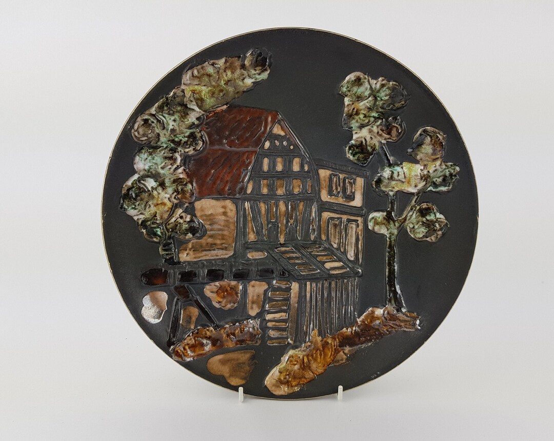 Vintage Brown RUSCHA KERAMIK Wall Plaque With Decor of a House 1970s ...