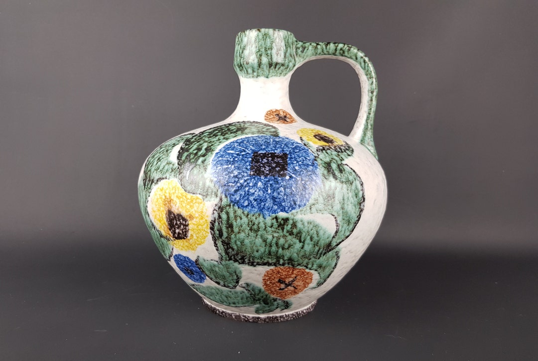 Vintage RUSCHA Keramik Vase With Flower Decor, West German Pottery # - Etsy