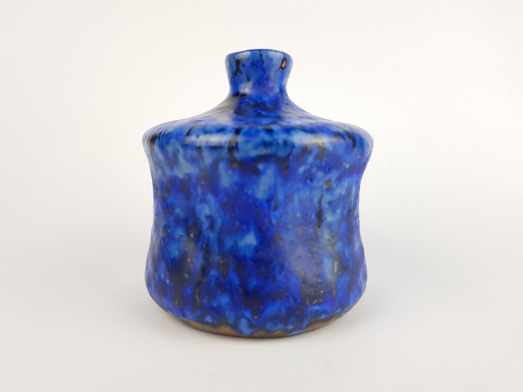 Vintage STUDIO ART POTTERY Dented Blue Vase West German Pottery 1970s ...