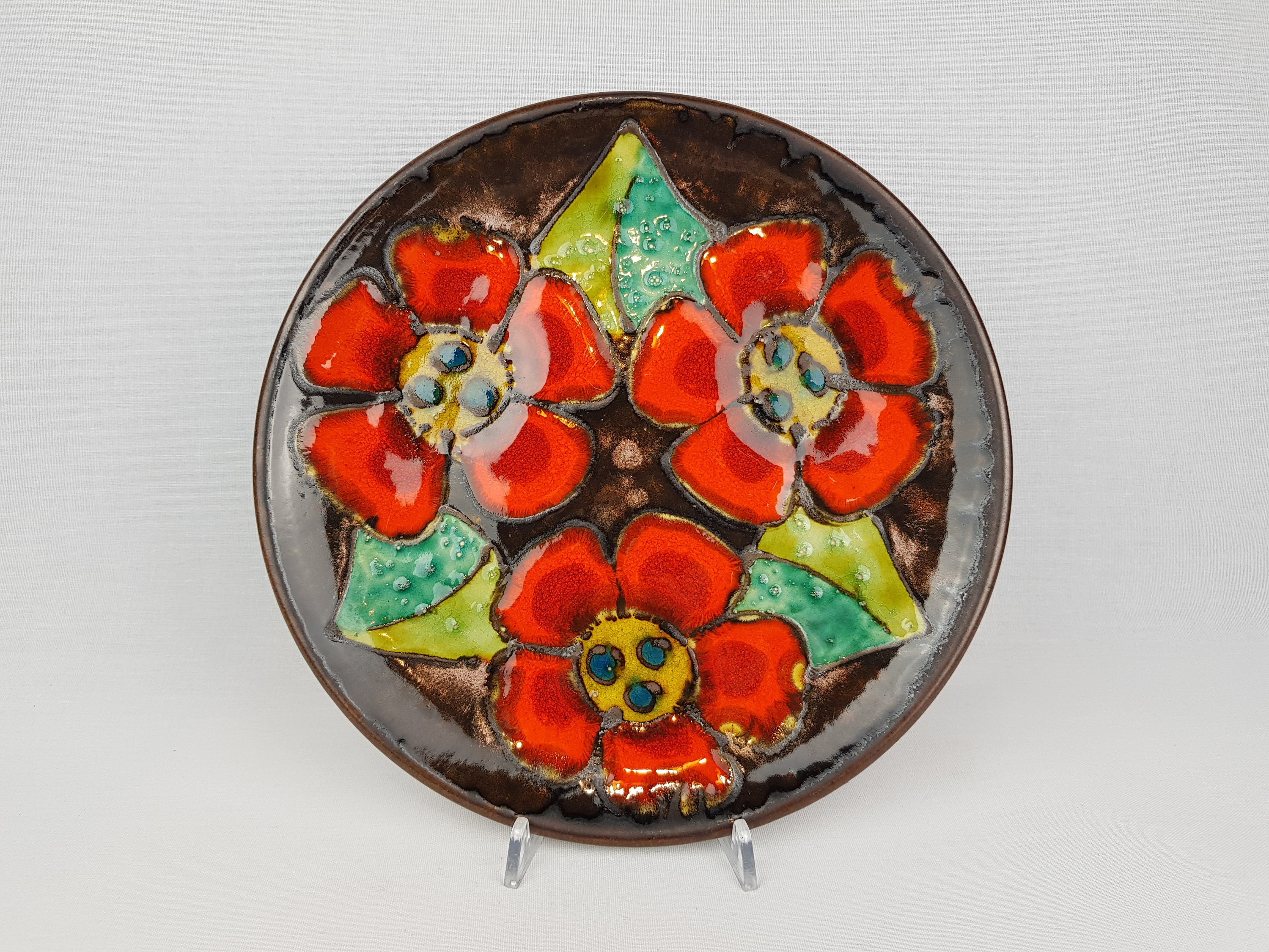 Vintage RUSCHA KERAMIK Orange and Brown Wall Plaque 717/2 With Flower ...