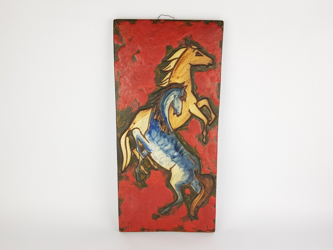 Rare Vintage Red RUSCHA KERAMIK Fat Lava Wall Plate With Horses Decor ...