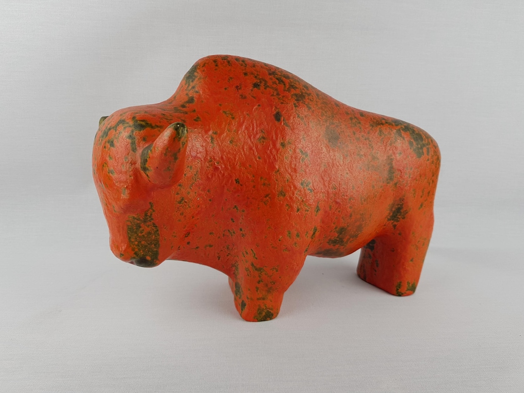 XL Vintage RUSCHA KERAMIK Bull With Vulkano Decor West German Pottery ...