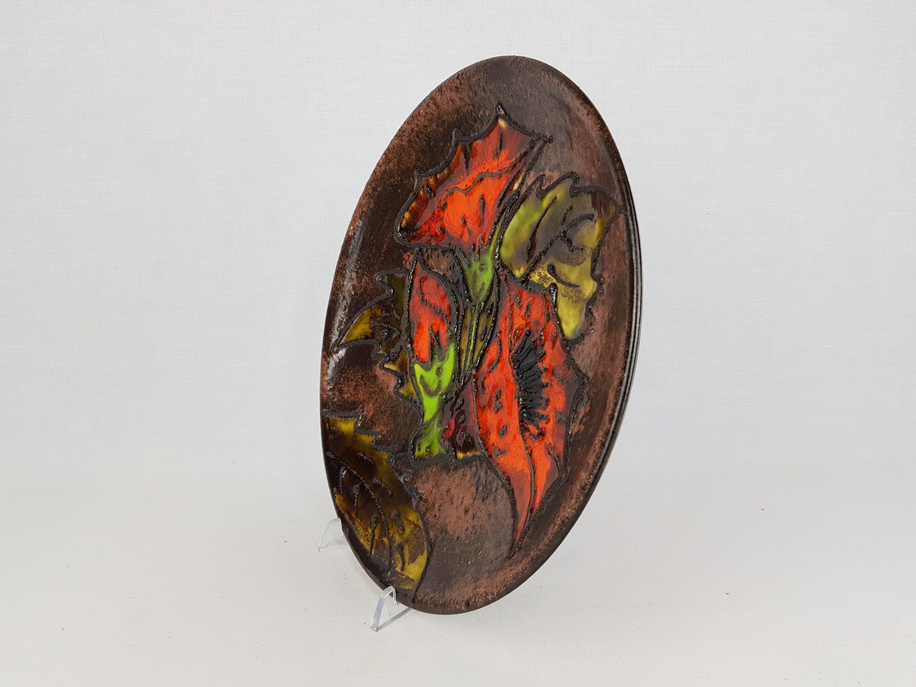 Vintage RUSCHA KERAMIK Orange and Brown Wall Plaque With Flower Decor ...