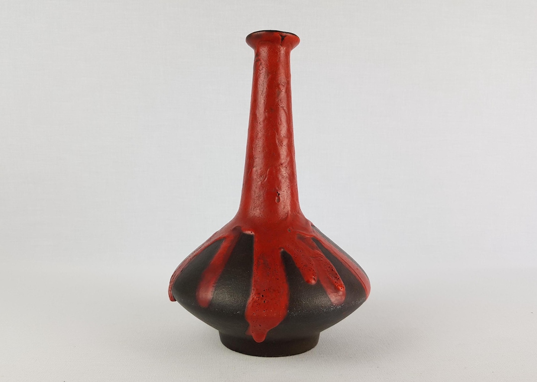 Vintage CERAMANO Red Ceramic Vase 121 With STROMBOLI Decor West German ...